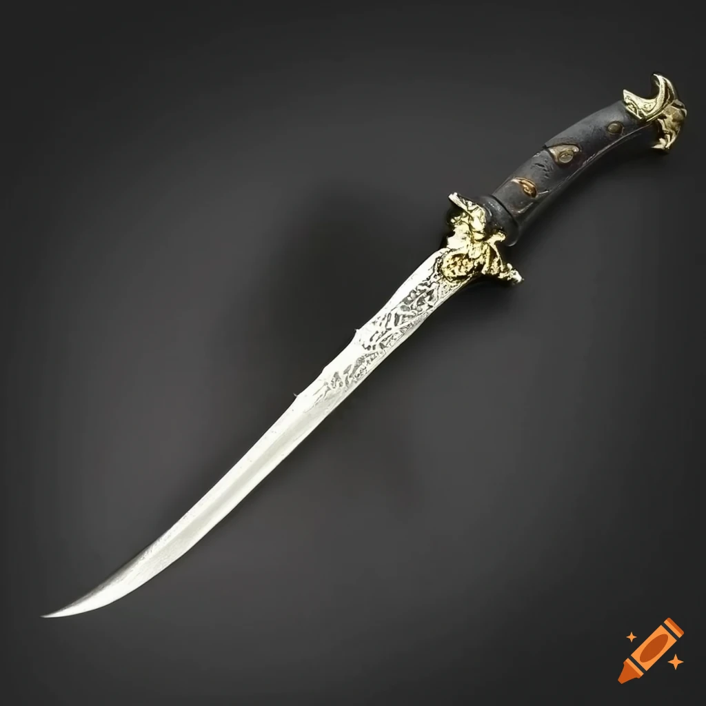 Black and silver curved dagger on Craiyon
