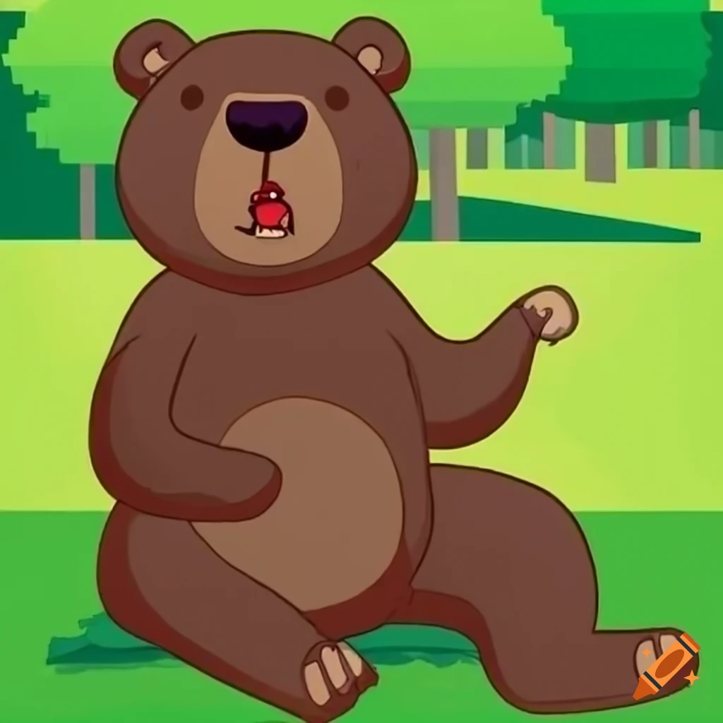 Relaxing bear in a park on Craiyon