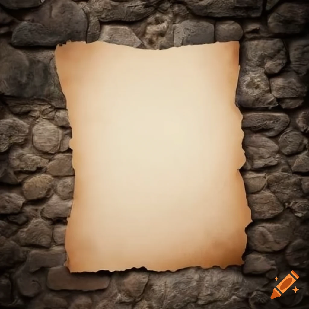 Blank parchment hanging on an old stone wall on Craiyon