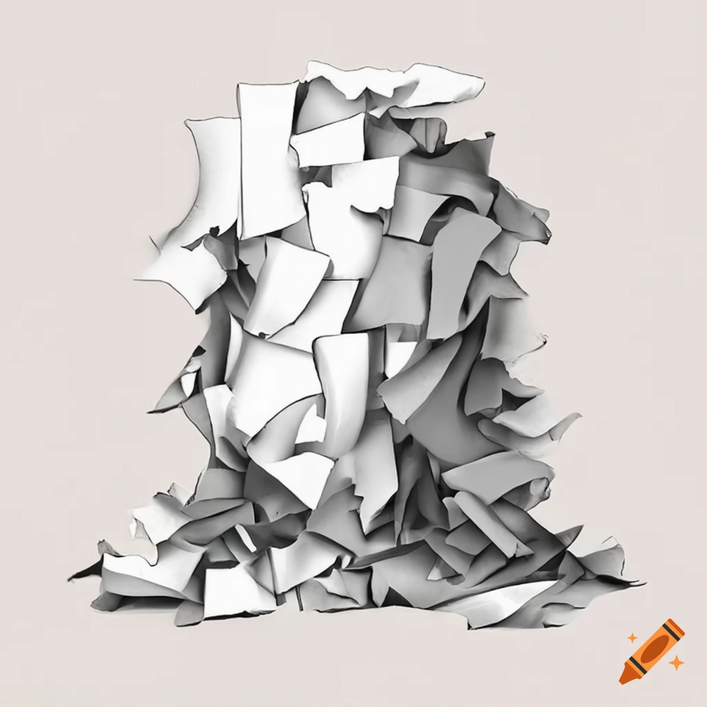 Human body covered with pile of paper on Craiyon