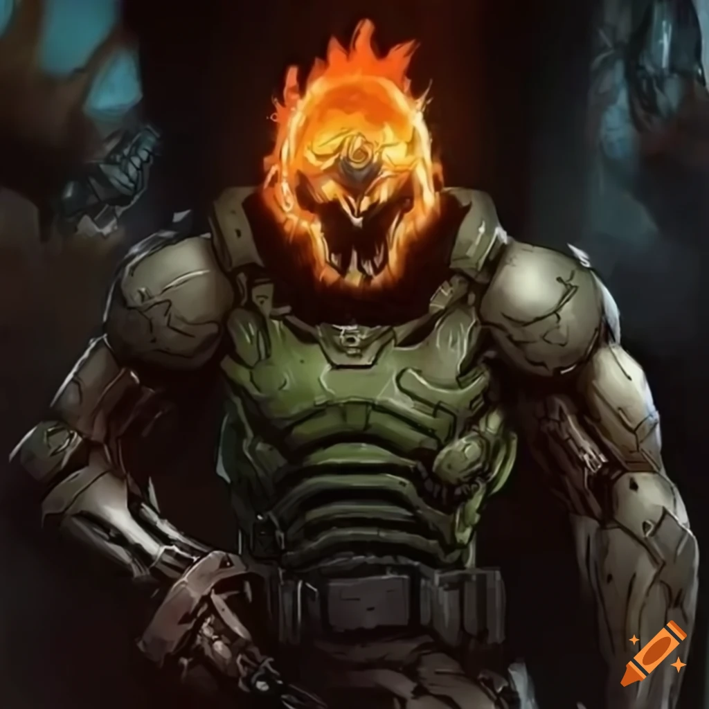 Artwork featuring Doom Guy, Ultron, and Ghost Rider on Craiyon
