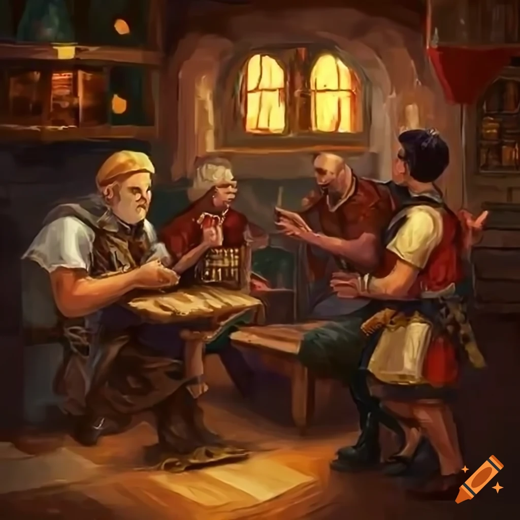 Tavern with patrons in a dnd style setting on Craiyon