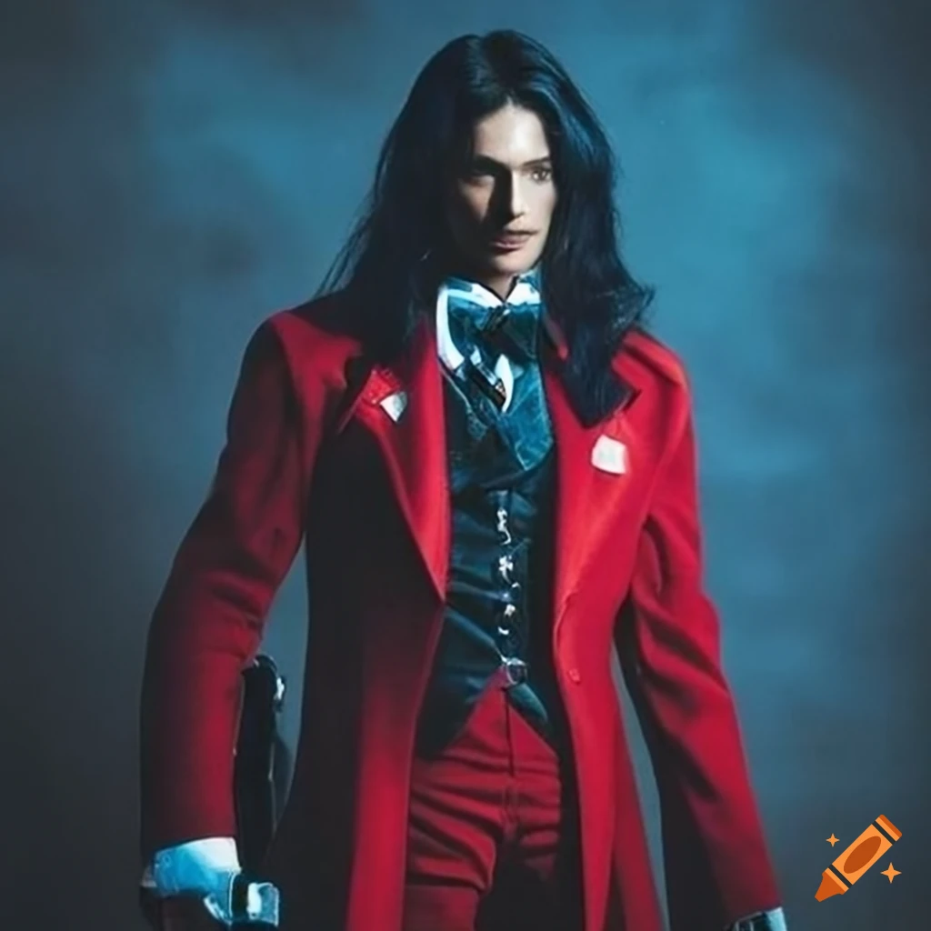 Young character Alucard from Hellsing with ink black hair on Craiyon