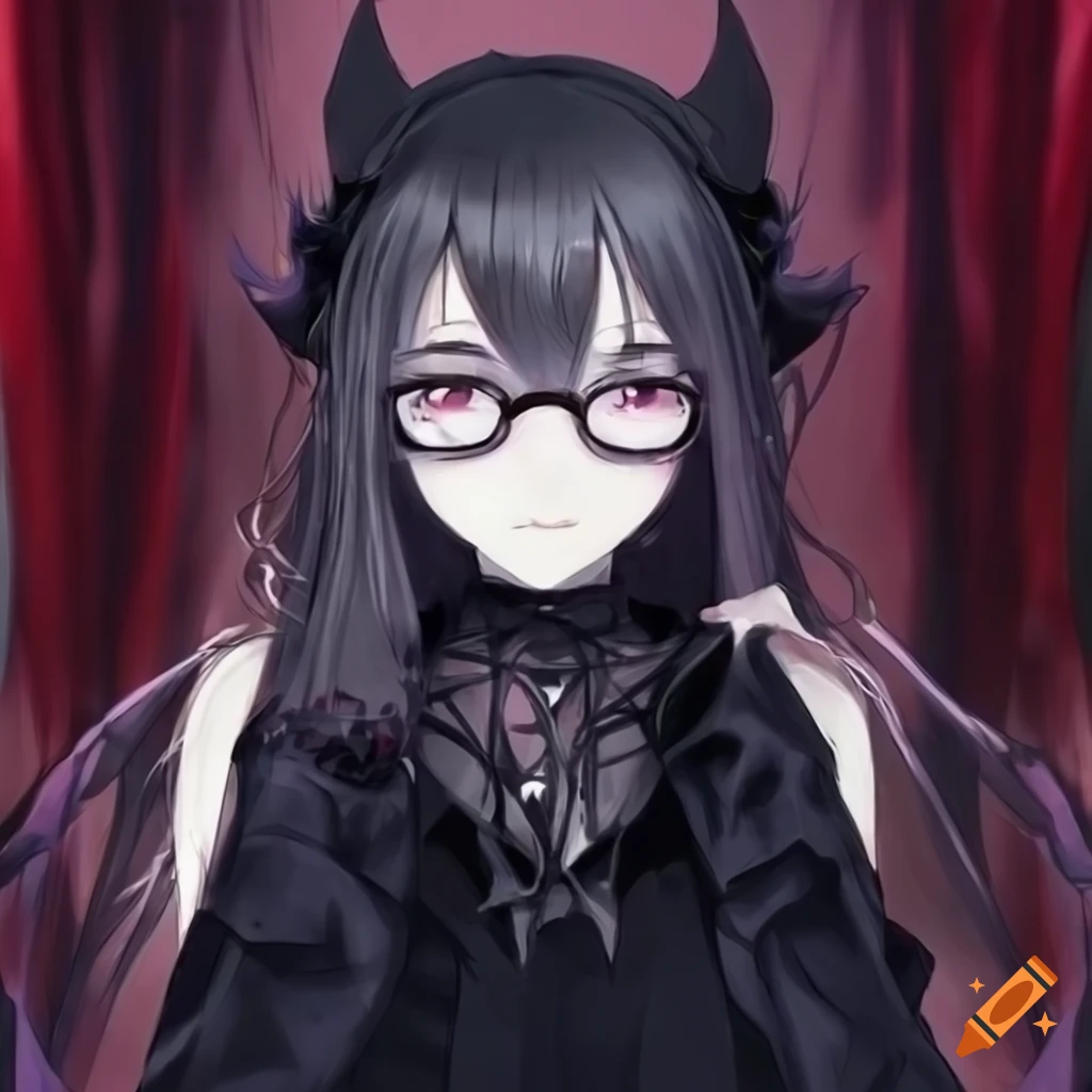 Anime girl in gothic attire with gamer and imp elements on Craiyon