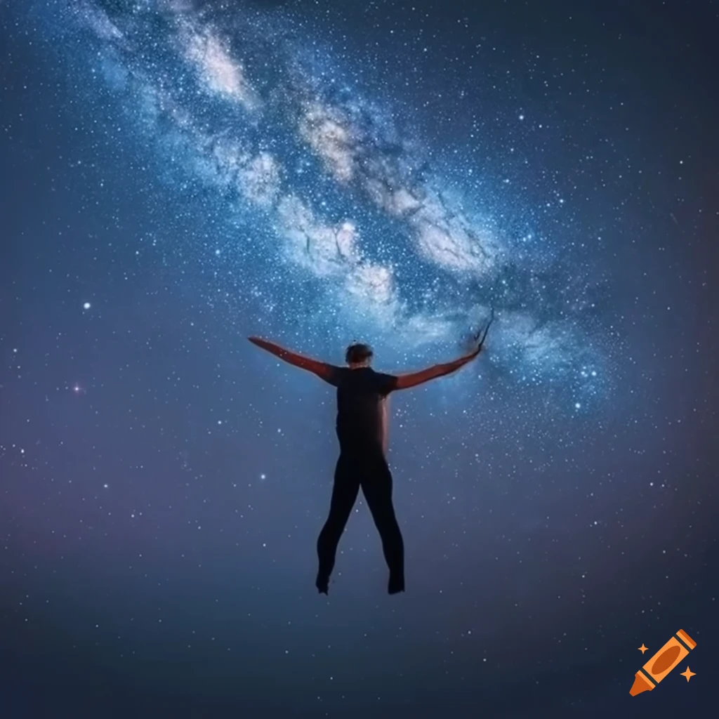 Man flying in a starry night sky on Craiyon