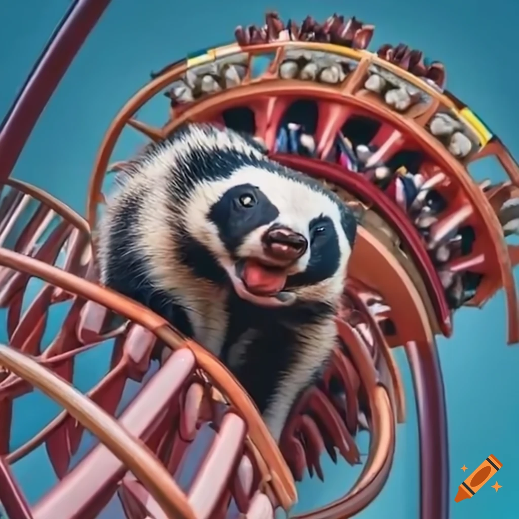 Group of badgers enjoying a rollercoaster ride on Craiyon