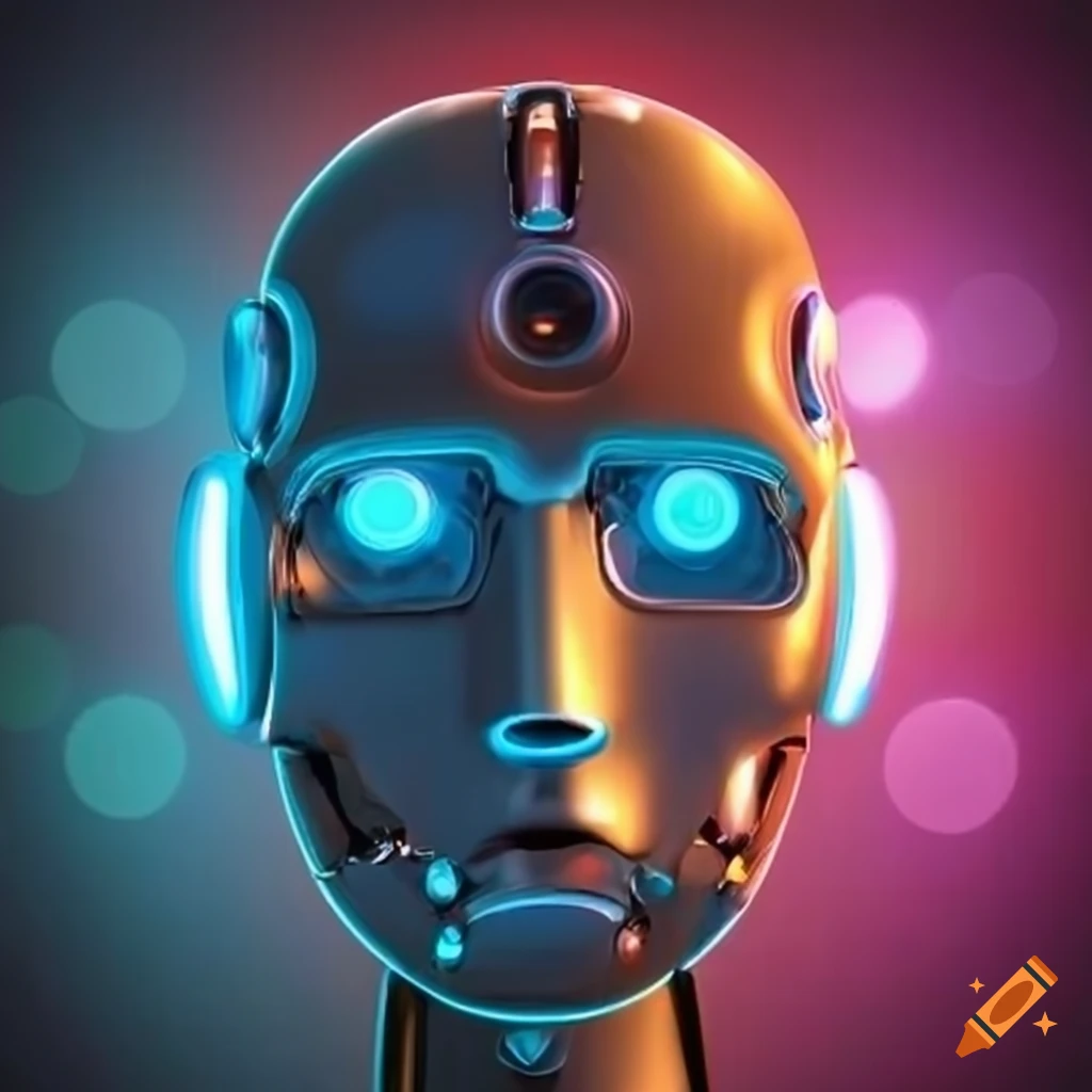 Neon 3d robot face with mercury tears on Craiyon