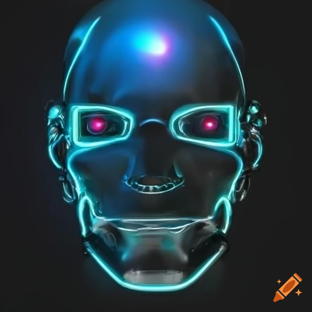 Neon 3d robot face with mercury tears on Craiyon