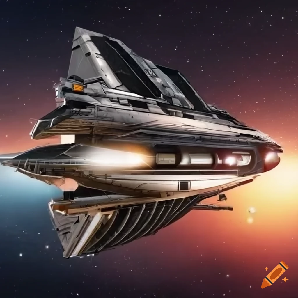 Futuristic space sailing ship between interstellar planets and stars on ...
