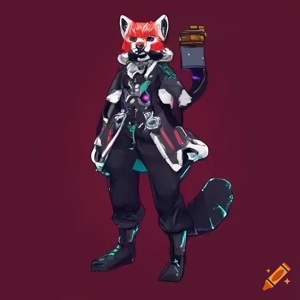 Fantastical Red Panda character in futuristic cyberpunk-style outfit on ...