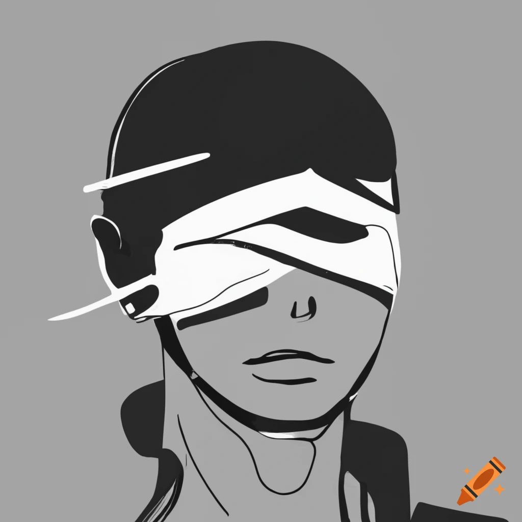 Minimalistic one-line drawing of a man with a blindfold on Craiyon