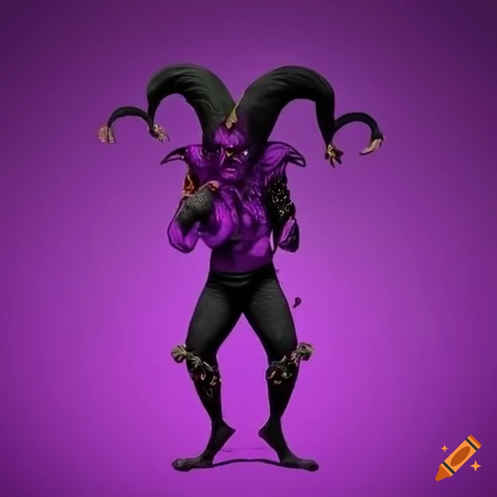 Purple and black demon jester on Craiyon