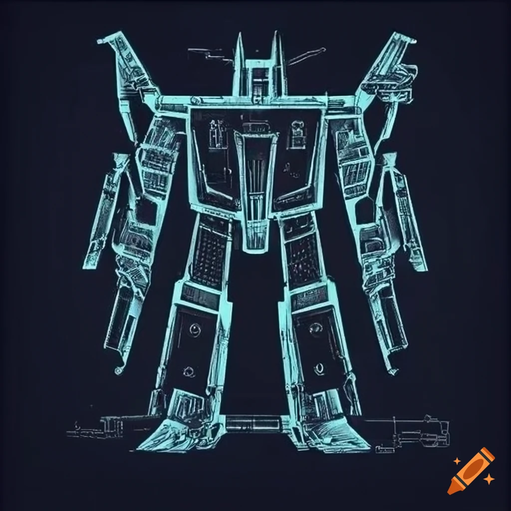 Decepticon war plane blueprint in black with yellow neon highlights on ...