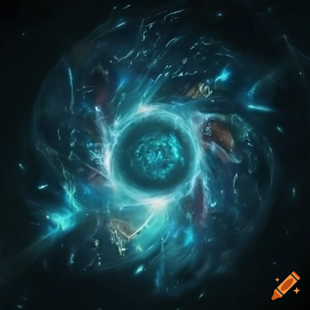 Illustration of a mysterious portal with glowing particles on Craiyon