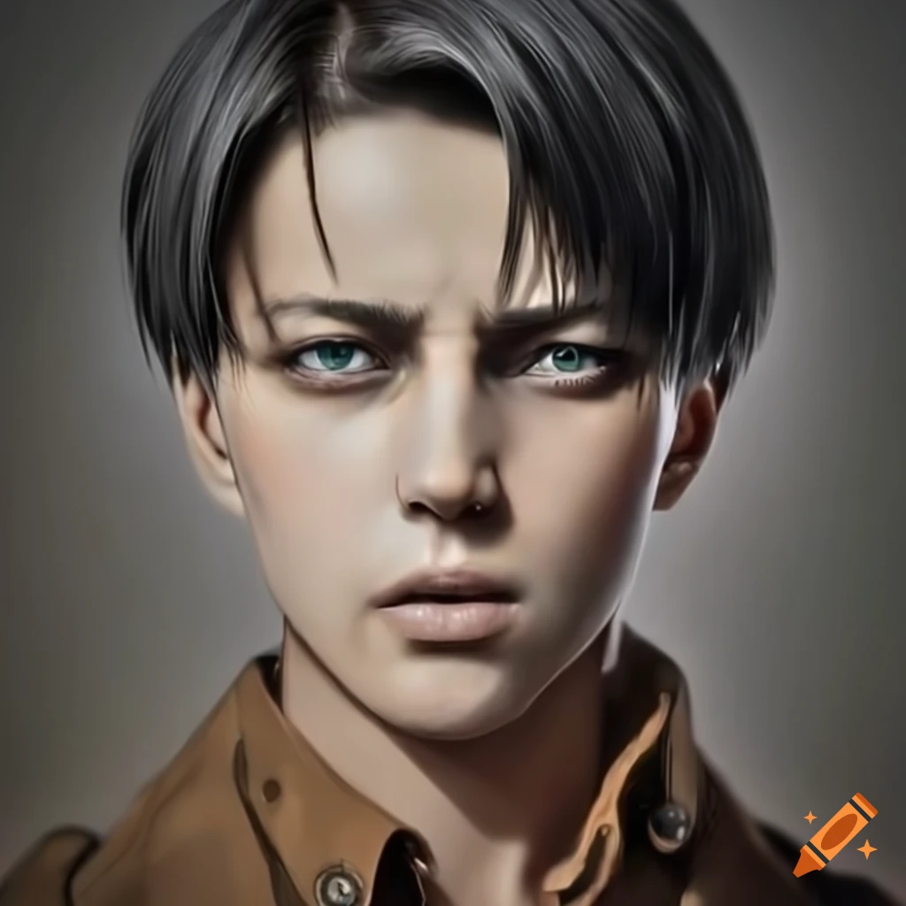 Realistic portrait of Levi Ackerman from Attack on Titan in his 30s on ...