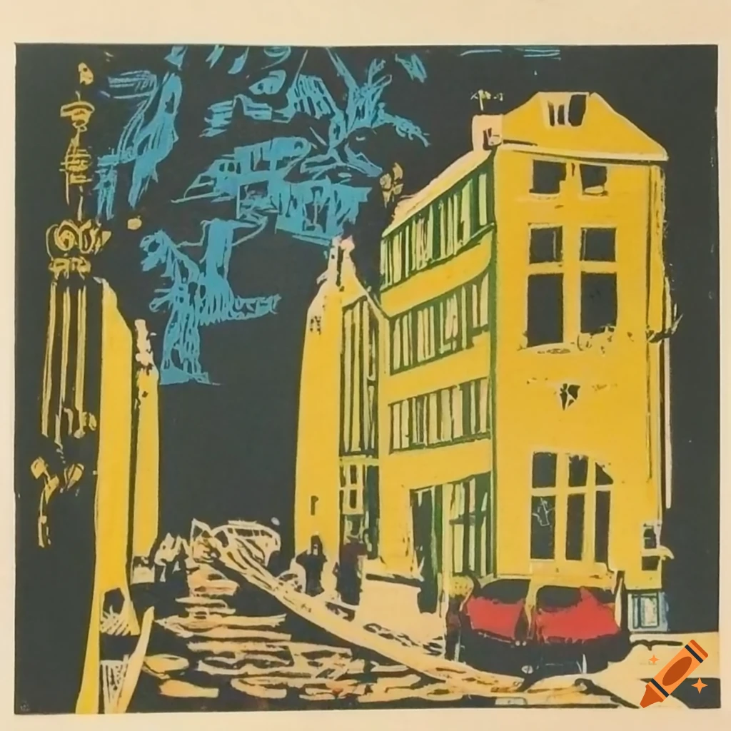 Multicolour linocut print of anne frank in amsterdam in the 1930s on ...