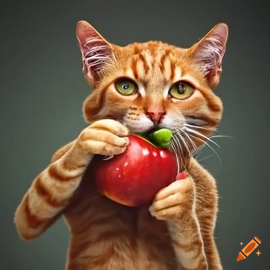 Orange cat eating apple on Craiyon
