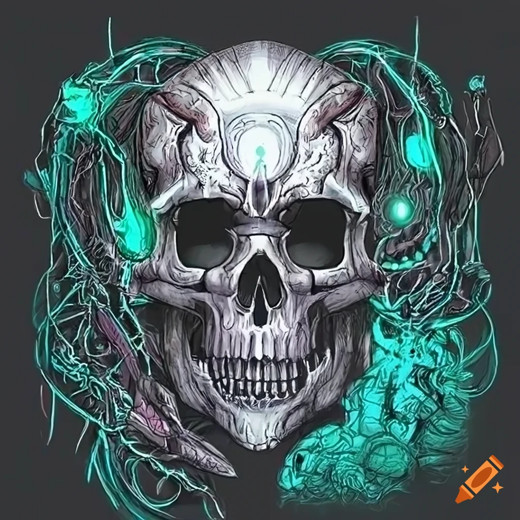 Cyber skull drawing on Craiyon
