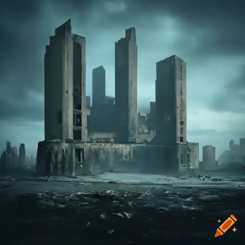 Desolate building in an apocalyptic hellscape on Craiyon