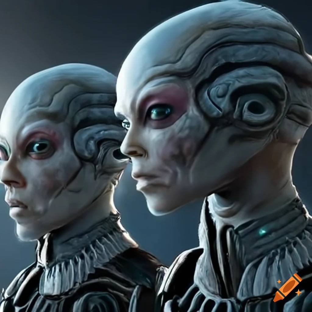 Mother ship landing with humanoid aliens on Craiyon