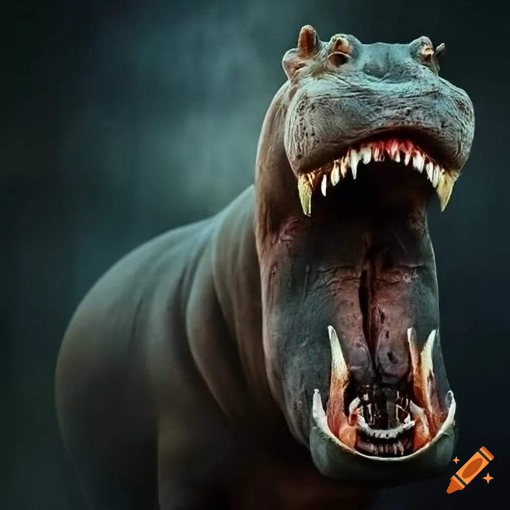 Horror movie poster featuring deadly hippos on Craiyon