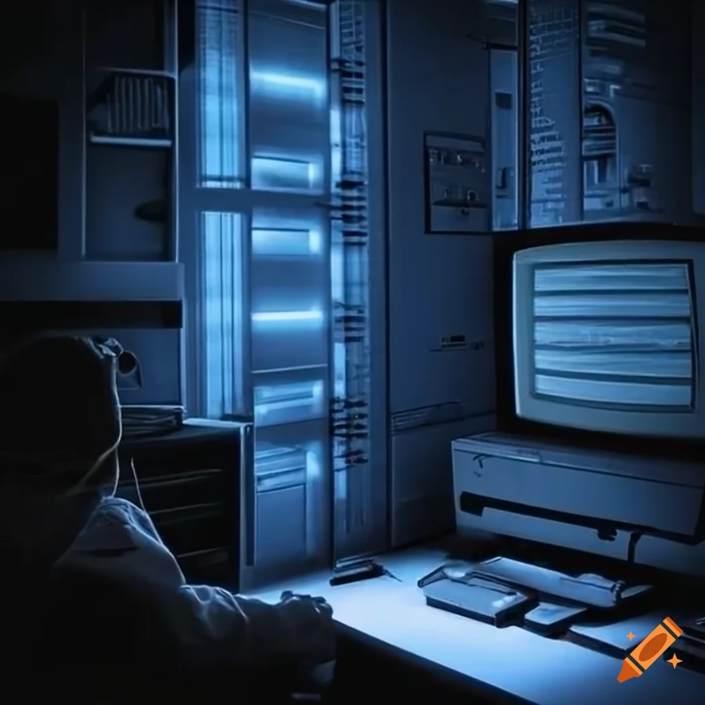 Black amiga 1200 computer in a dark room with screen glow on Craiyon