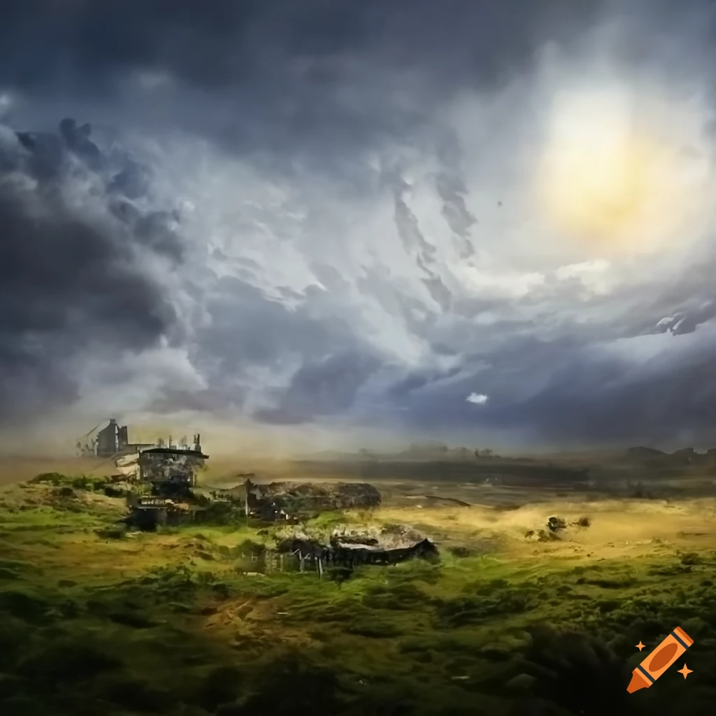 Post-apocalyptic alien vegetation with planets in the sky in a cosmic ...