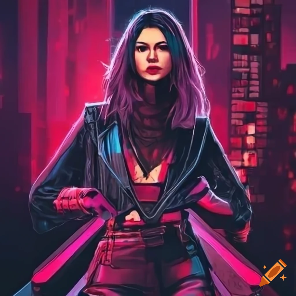 Cyberpunk 80s space victoria justice in red and black on Craiyon