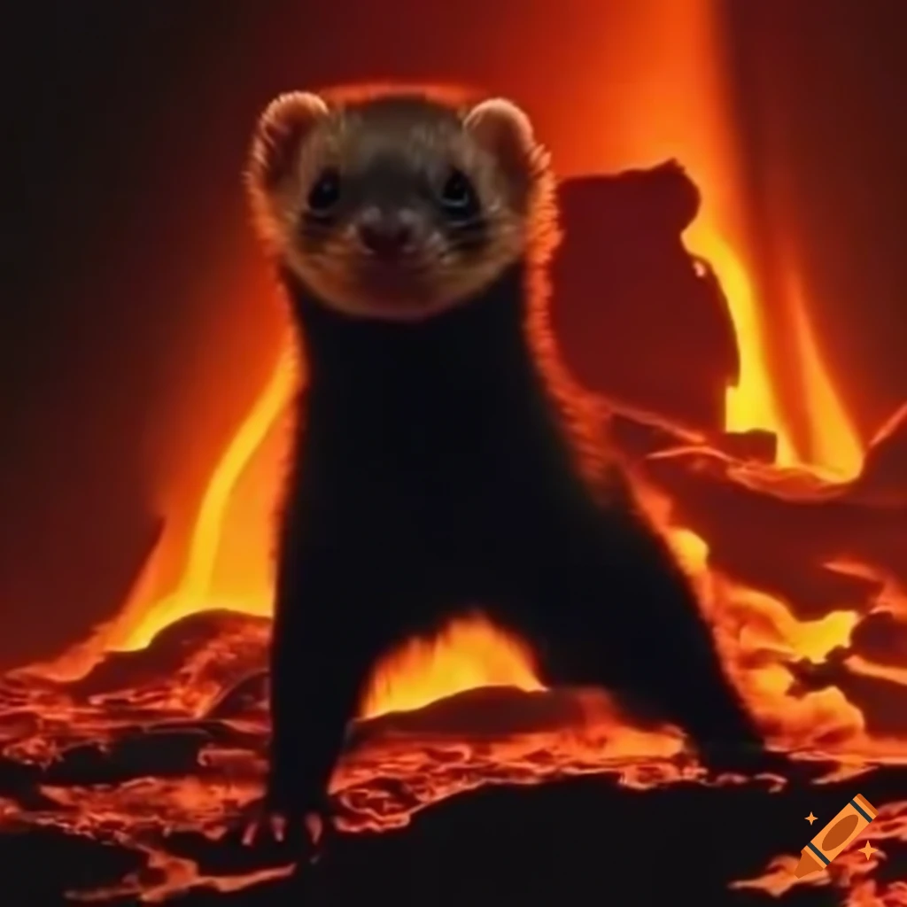 Playful fire ferret jumping over bubbling lava on Craiyon