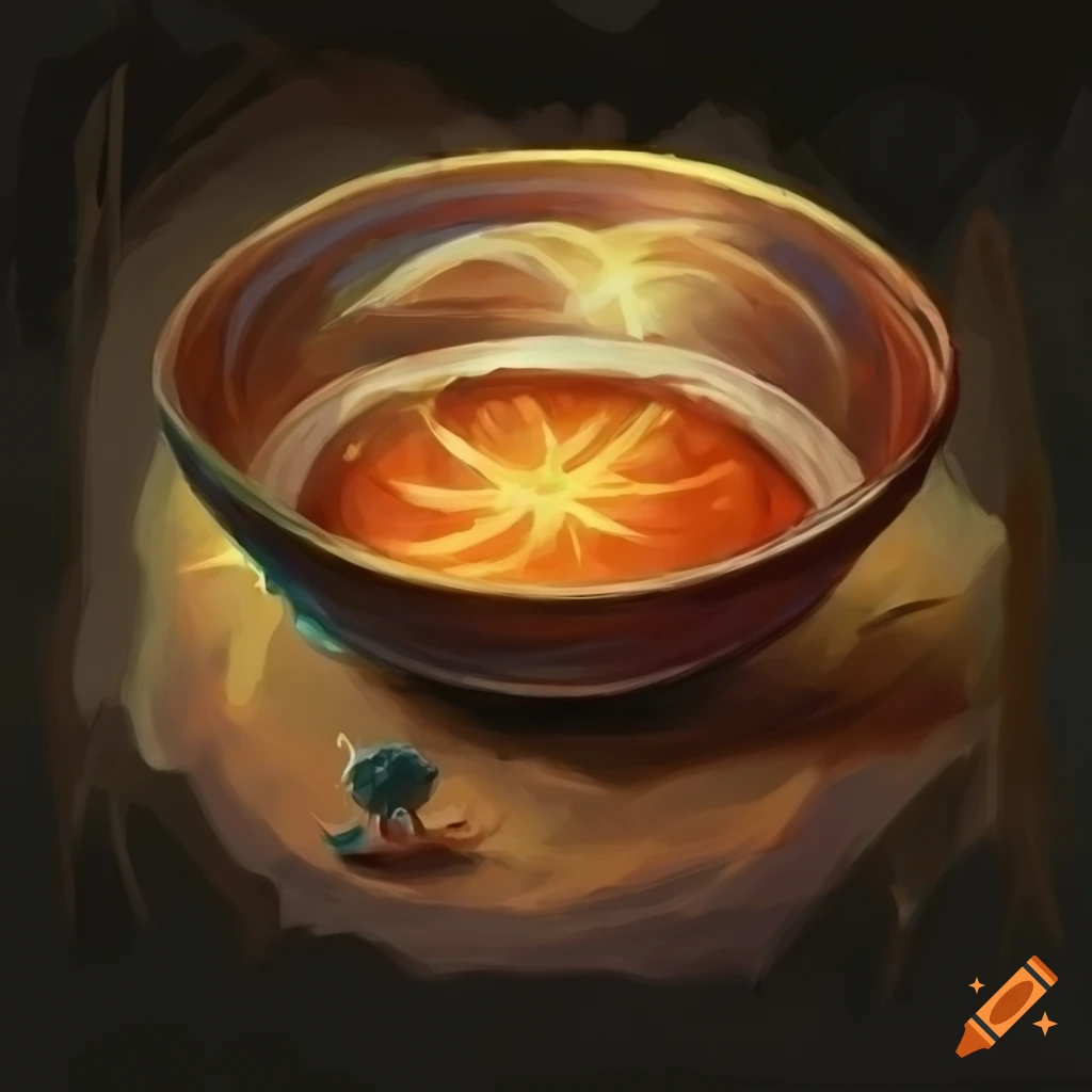 Fishbone soup bowl in mtg art style on Craiyon