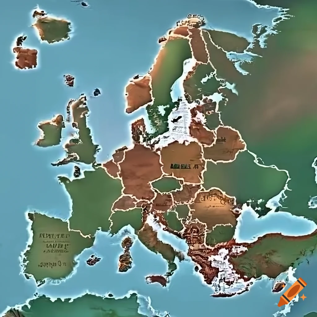 Detailed and labeled map of europe on Craiyon