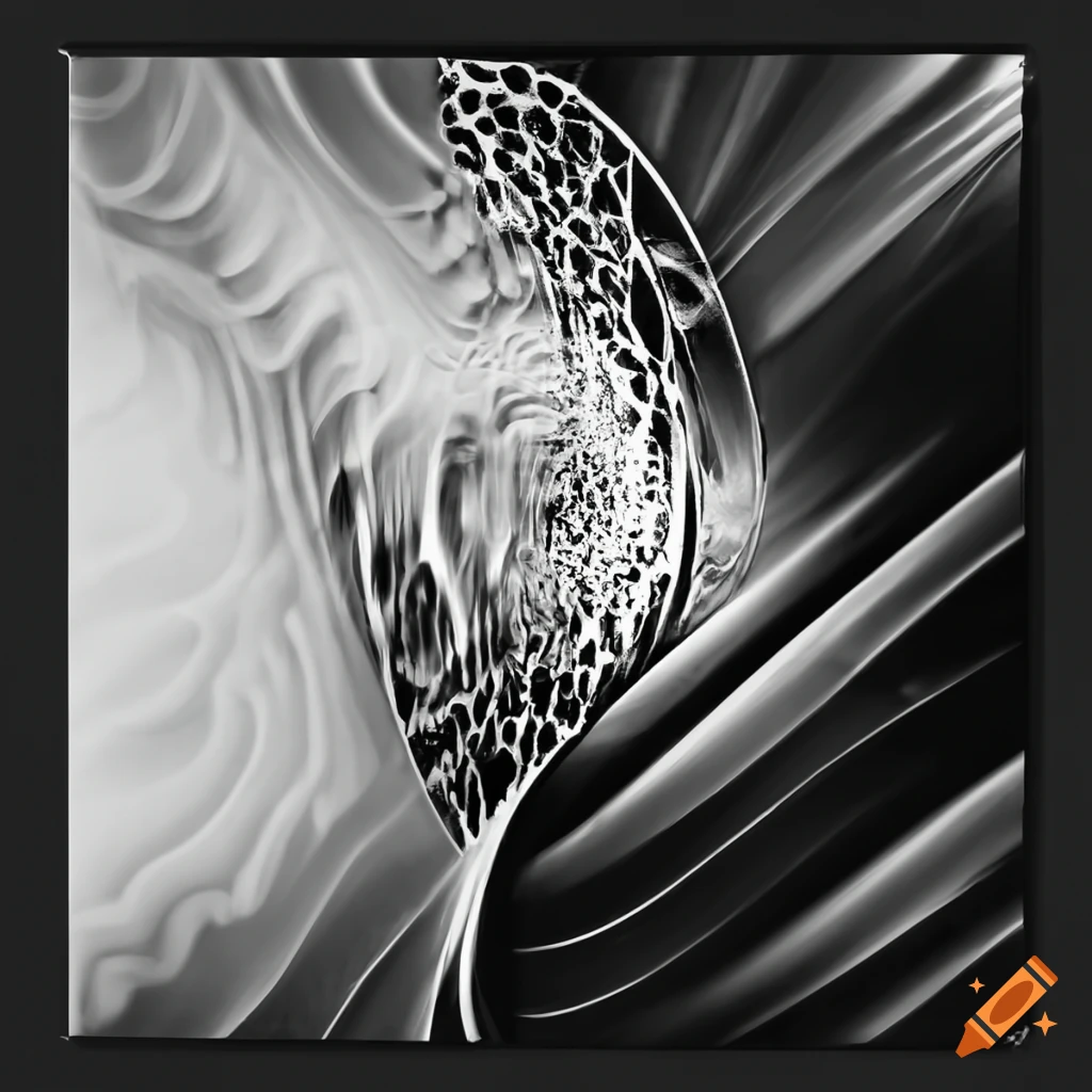 Abstract metal-themed white and black album cover on Craiyon