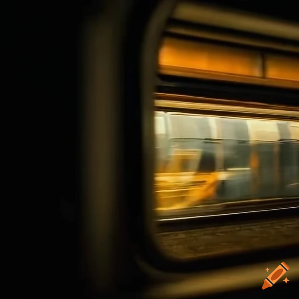 View from train window onto a platform at night on Craiyon