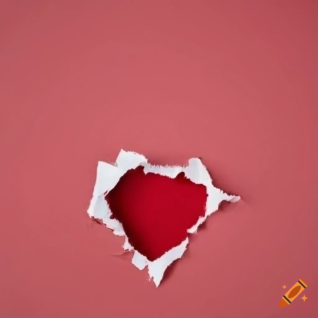 Bright red torn paper heart shape on red background on Craiyon