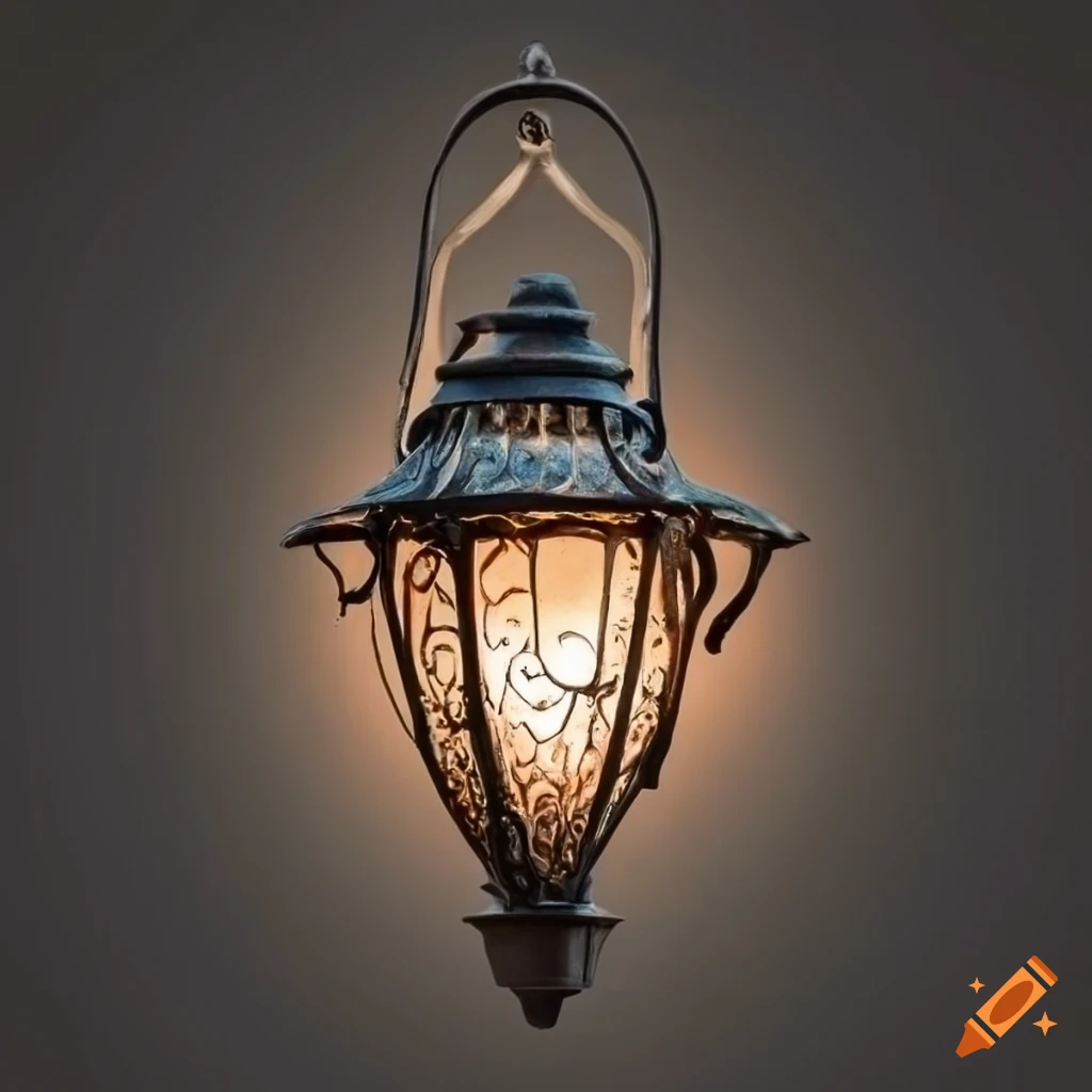 Intricate traditional medieval lantern made of glass and metal on Craiyon