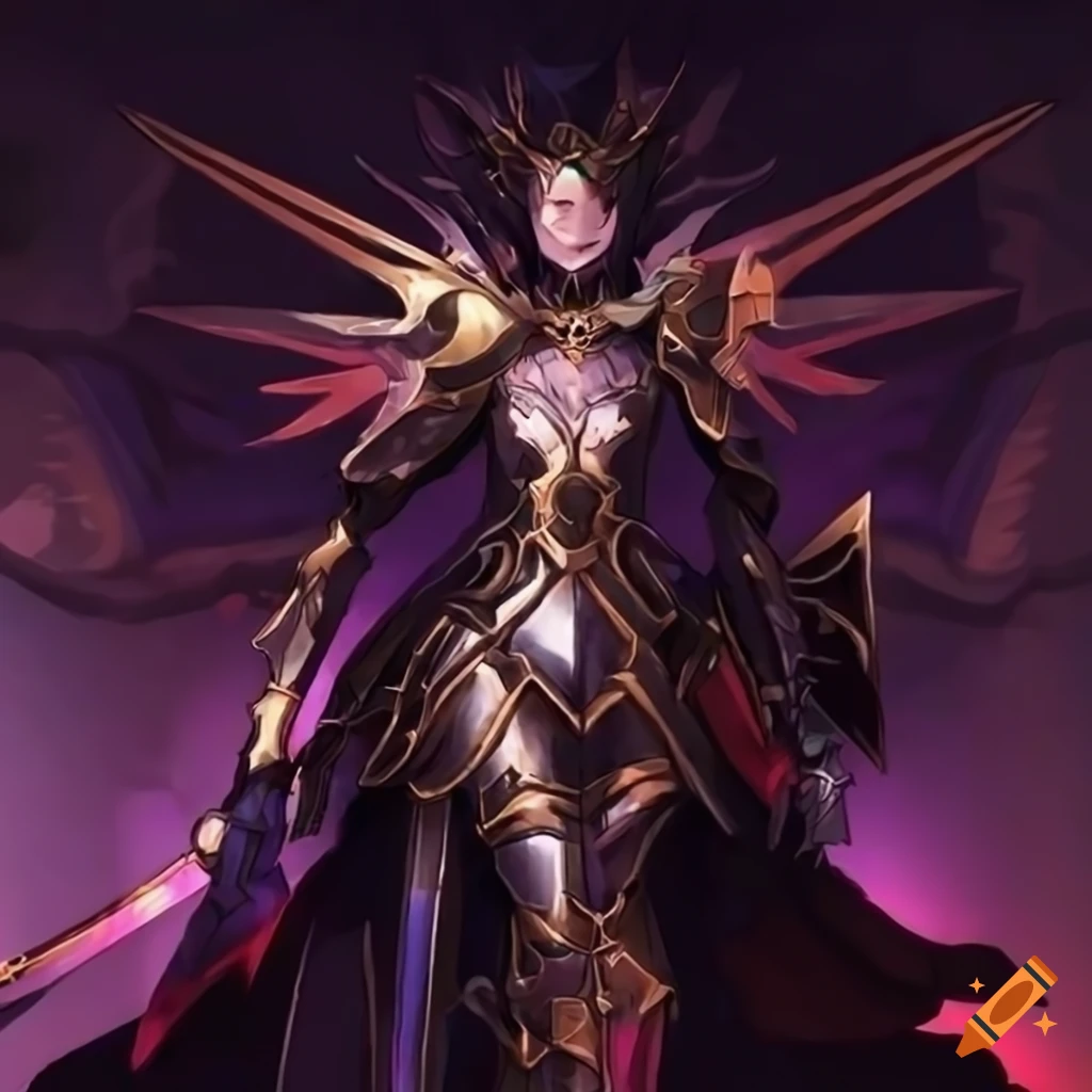 Glorious armored knight and anime-inspired queen on a battlefield in ...