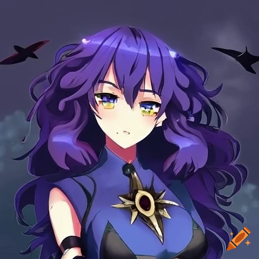 Anime-style portrait of a lady with mysterious raven-like appearance on ...