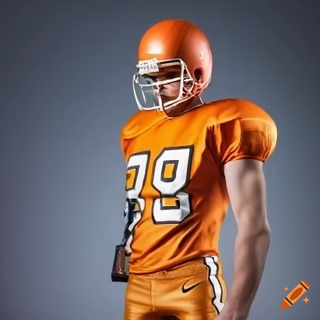 Football player in orange jersey with nfl trophy on Craiyon