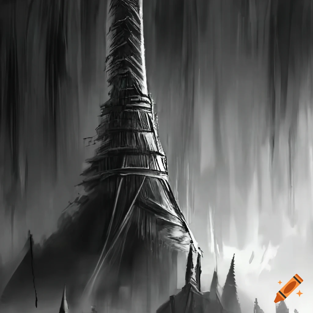 Tall futuristic tower in darkness on Craiyon