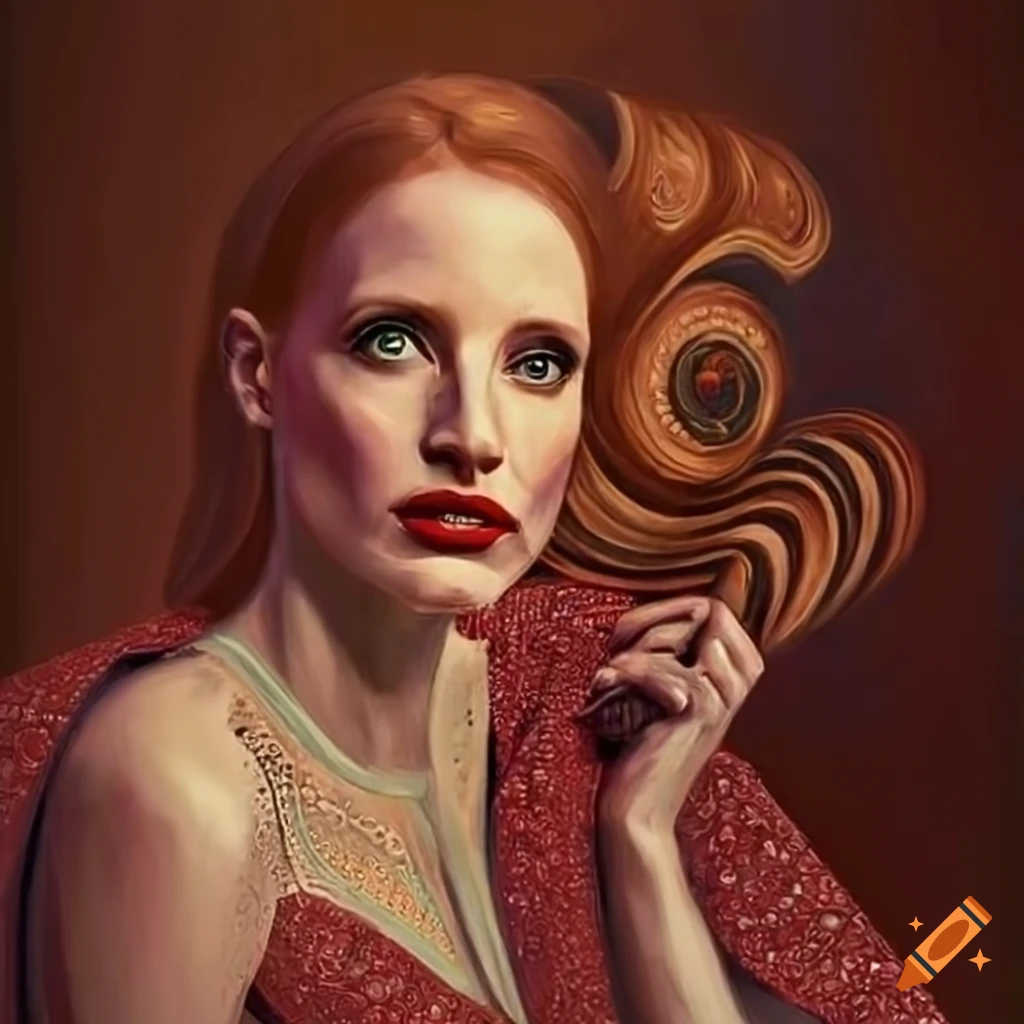 Stylish Art Deco painting of Jessica Chastain in a full figure ...