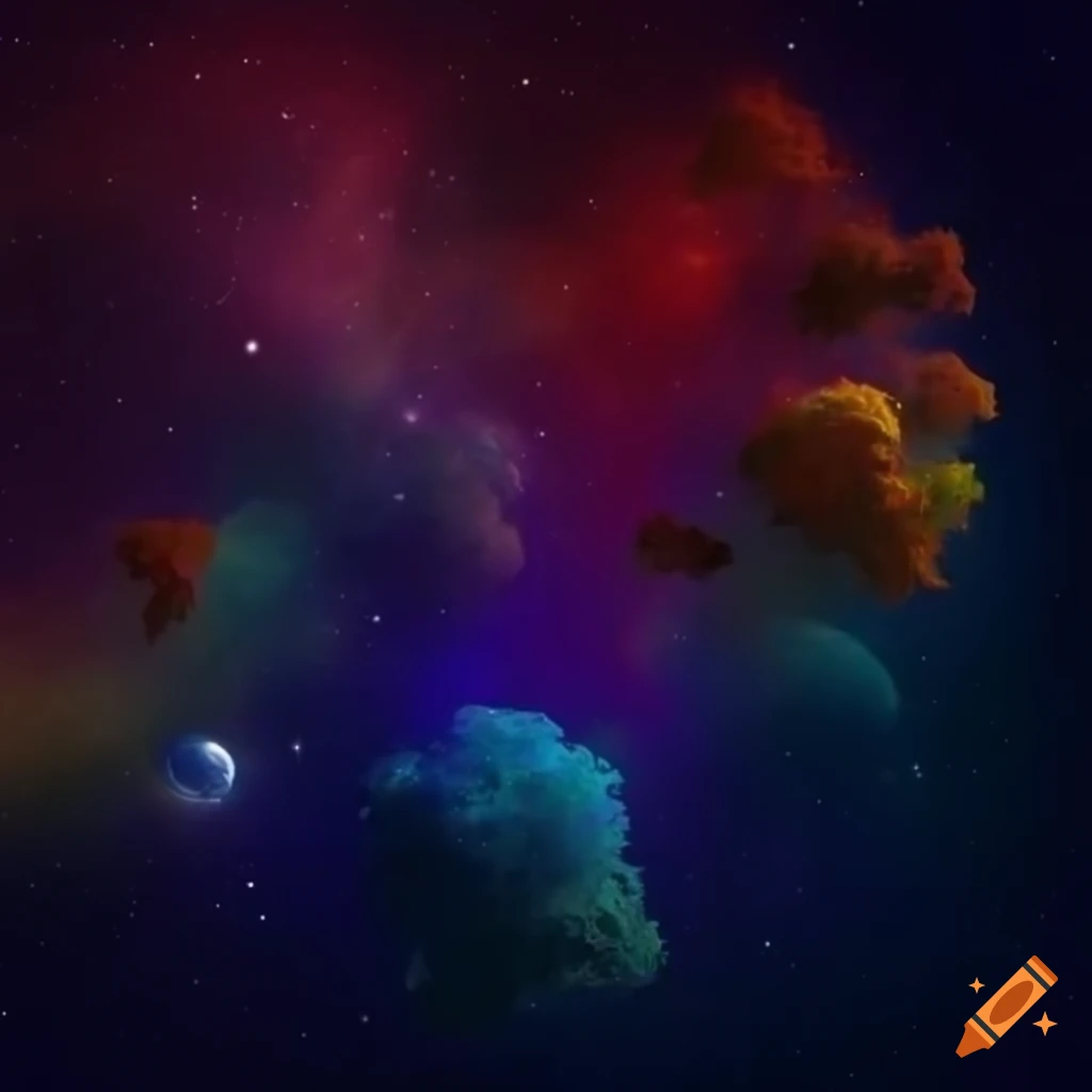 Colorful forest floating in space on Craiyon
