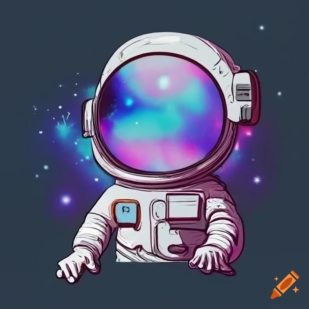 Adorable astronaut with galaxy-patterned surroundings and illuminated helmet on Craiyon