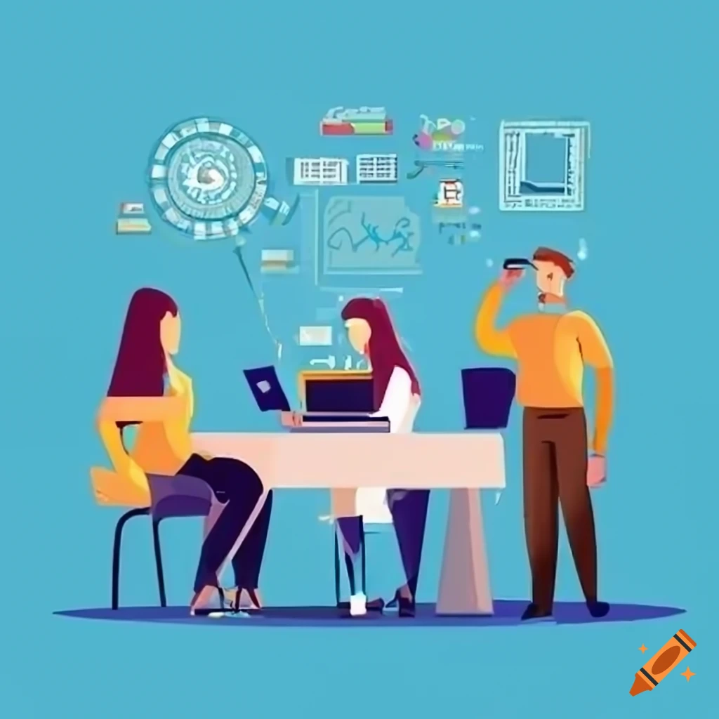 Flat illustration of diverse group of professionals working together in ...