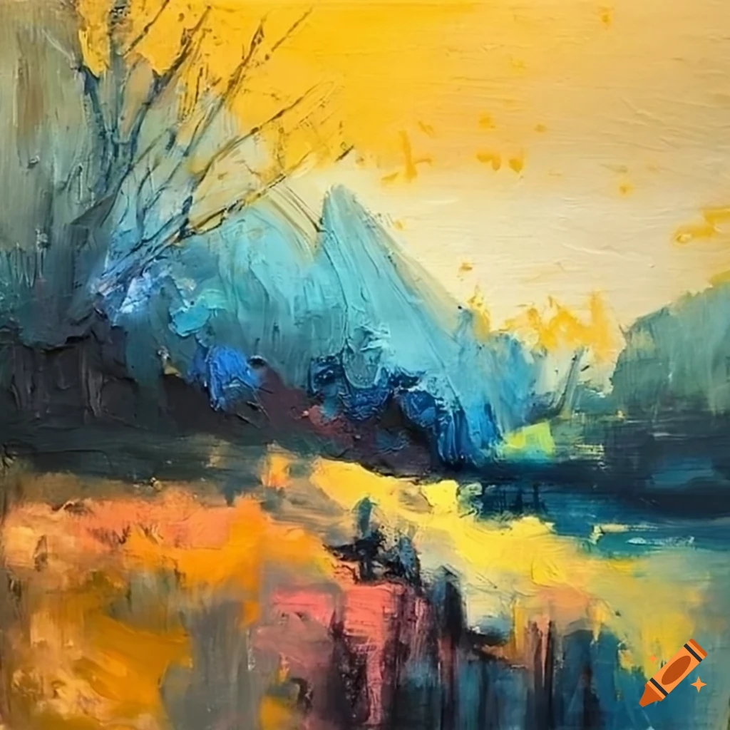 Expressionist landscape painting with textured oil paint and thick ...