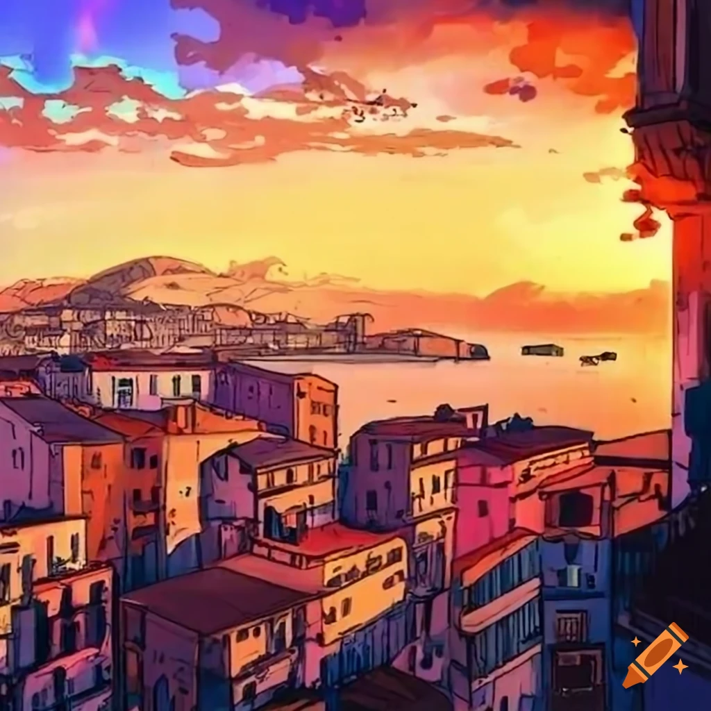 Naples city manga illustration on Craiyon