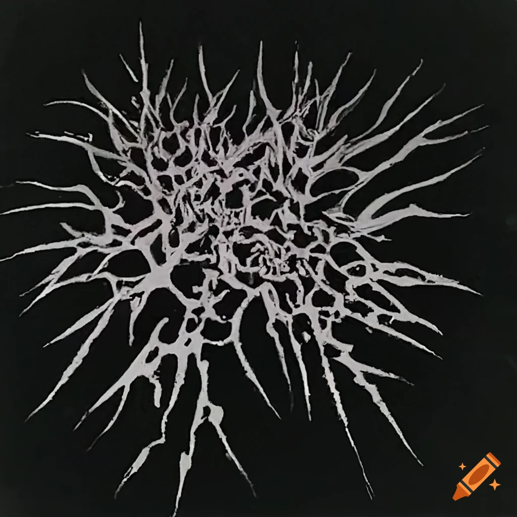 Abstract and spikey fantasy art with black sigils and intricate design ...