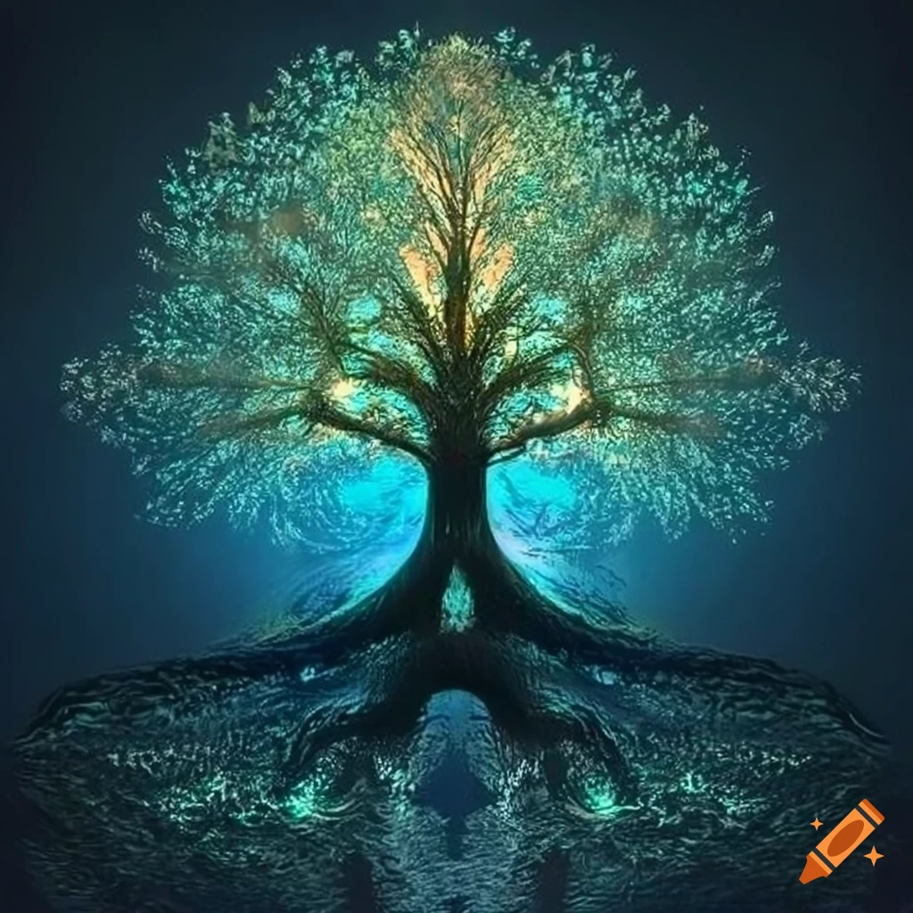 Glowing tree of life with radiant leaves on Craiyon