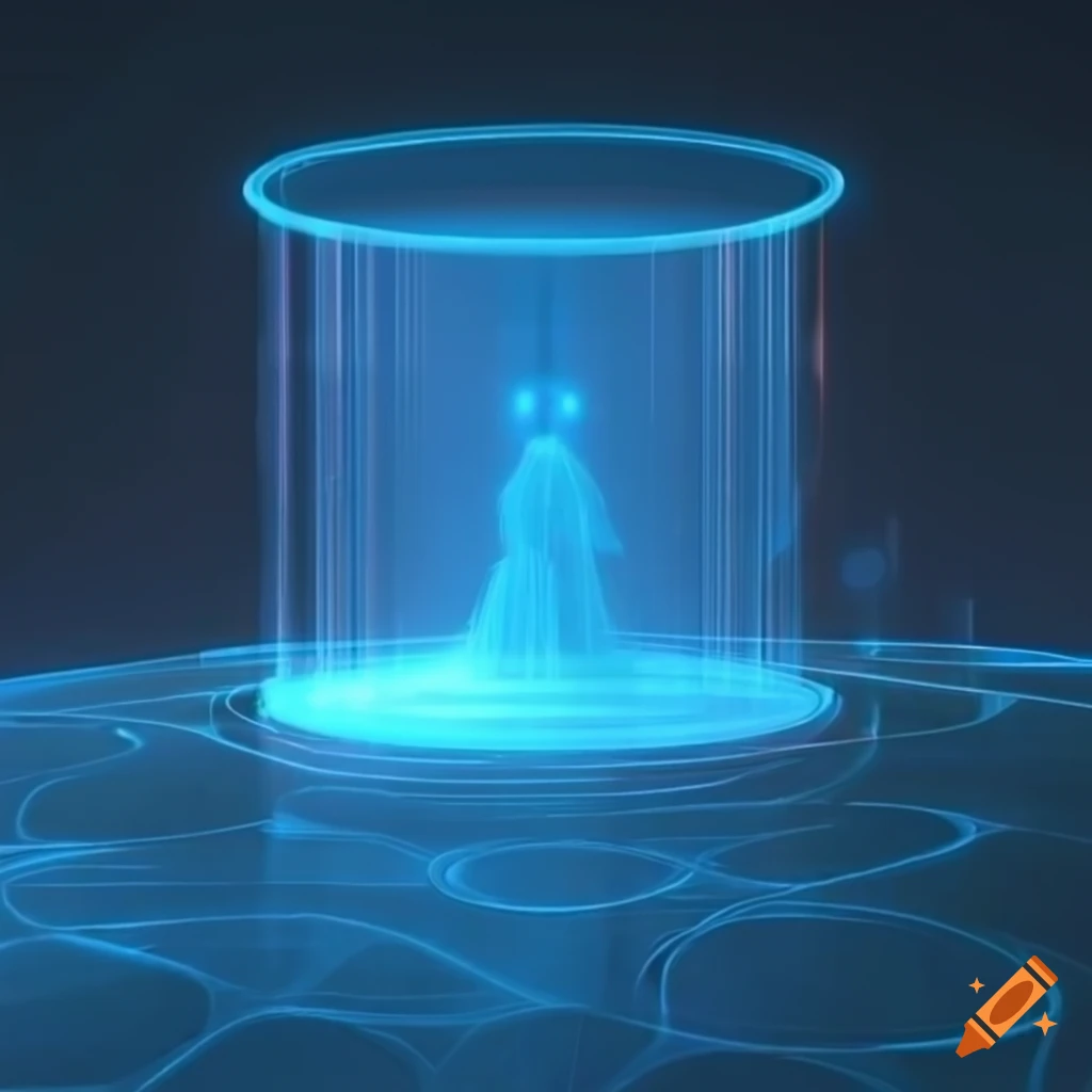 Blue hologram screen cgi rendering on Craiyon