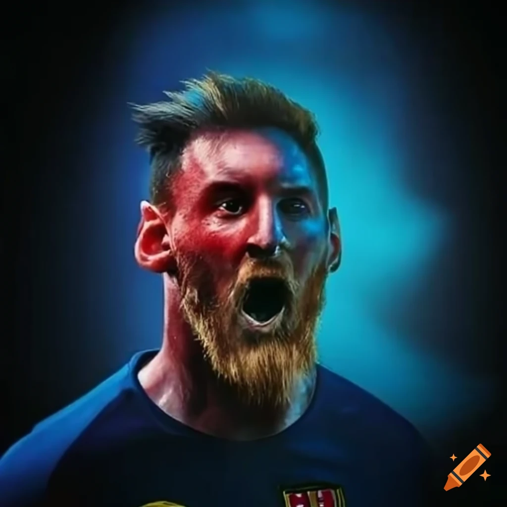 Lionel messi facing off against a lion on Craiyon