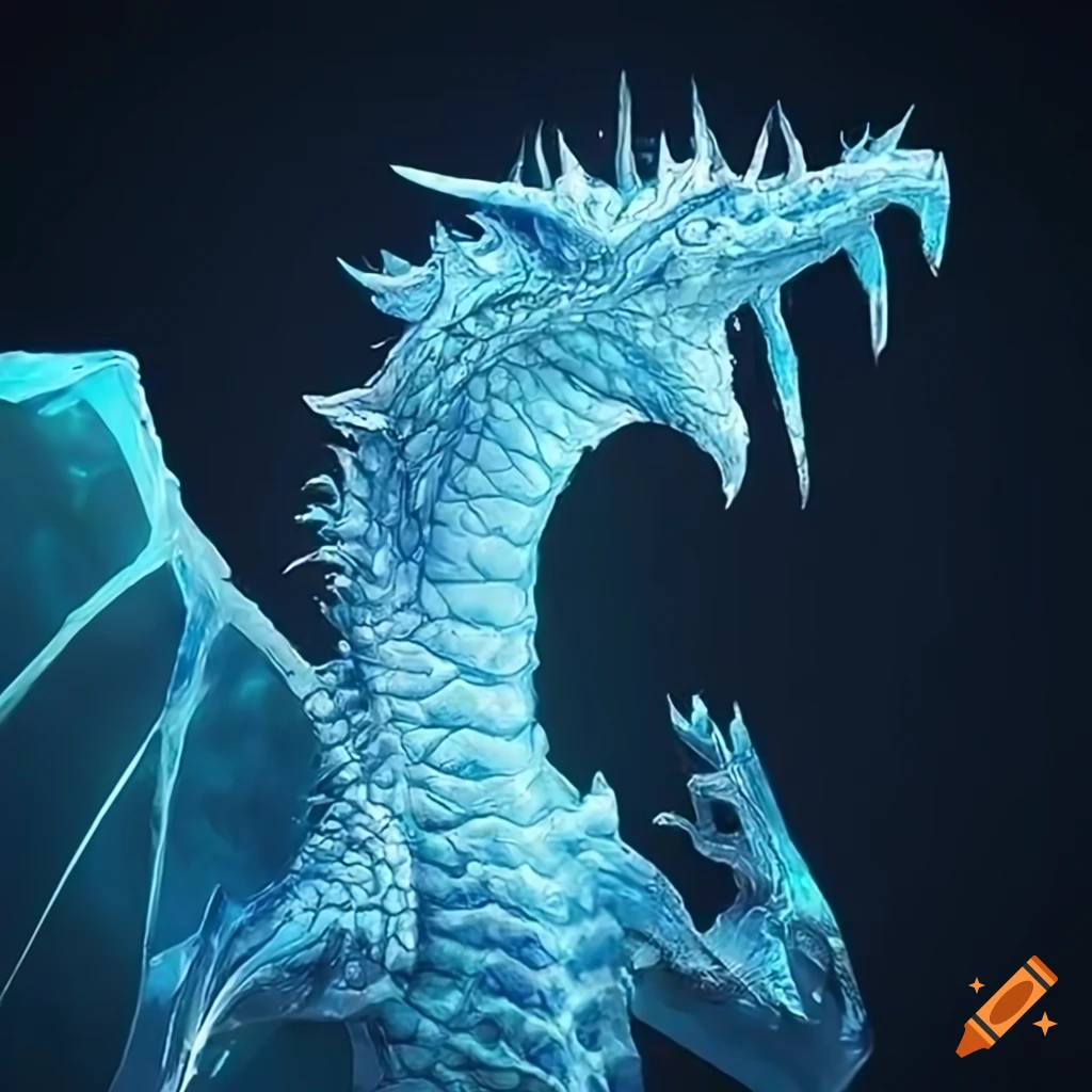 Portrait of an ice-sculpted dragon with holographic luminescence on Craiyon